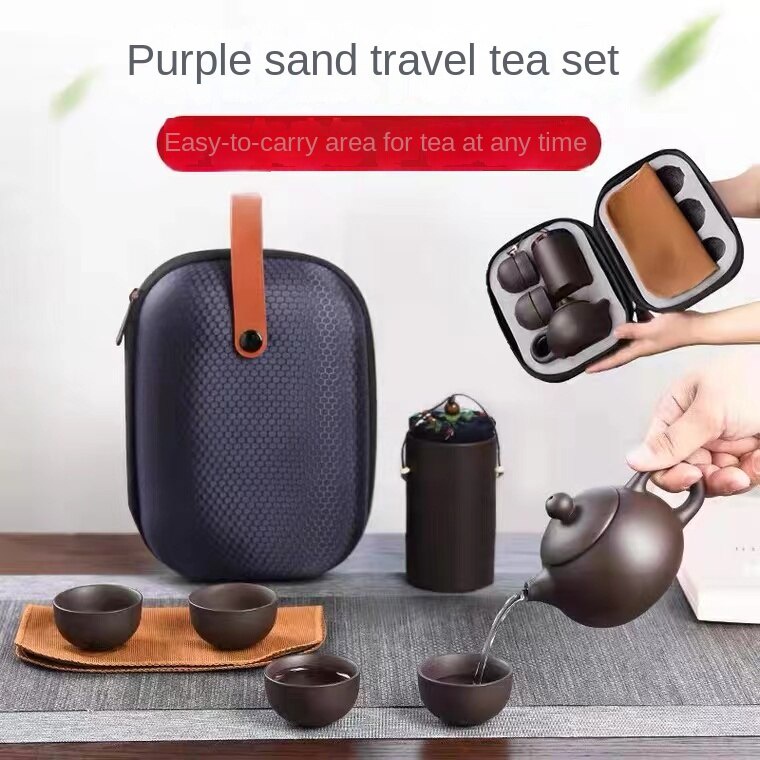 Portable Travel Teapot Set Gift Purple Sand Ceramic 6-Piece Tea Set 1 ...