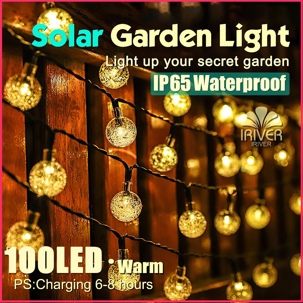 Xmas Solar String Light 100 LED Crystal Ball Bubble String Fairy Light ...