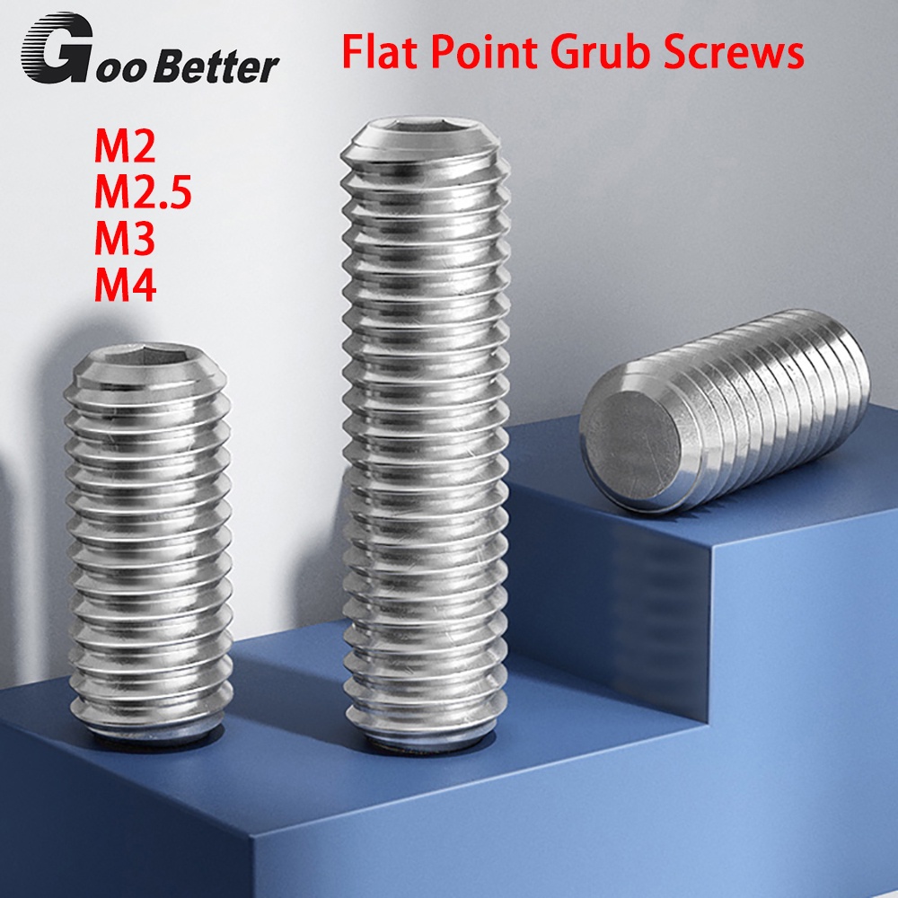 M2 M2.5 M3 M4 Flat Point Grub Screws 304 Stainless Steel Allen Hex ...