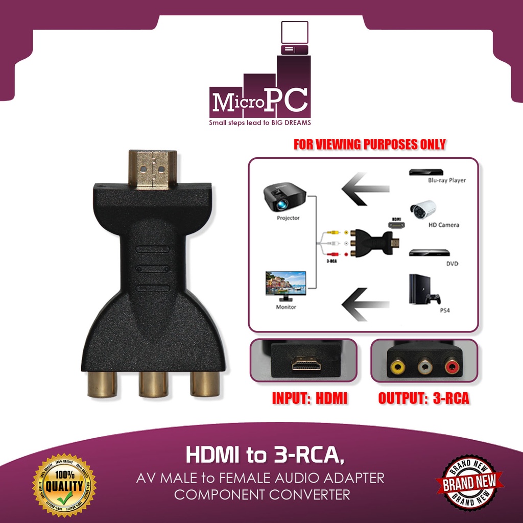 HDMI to 3-RCA, AV MALE to FEMALE AUDIO ADAPTER COMPONENT CONVERTER | Shopee Philippines