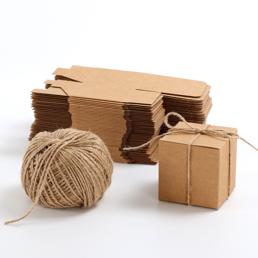 50pcs Cardboard Mini Brown Kraft Paper Box with Free Hemp Ropes FREE ...