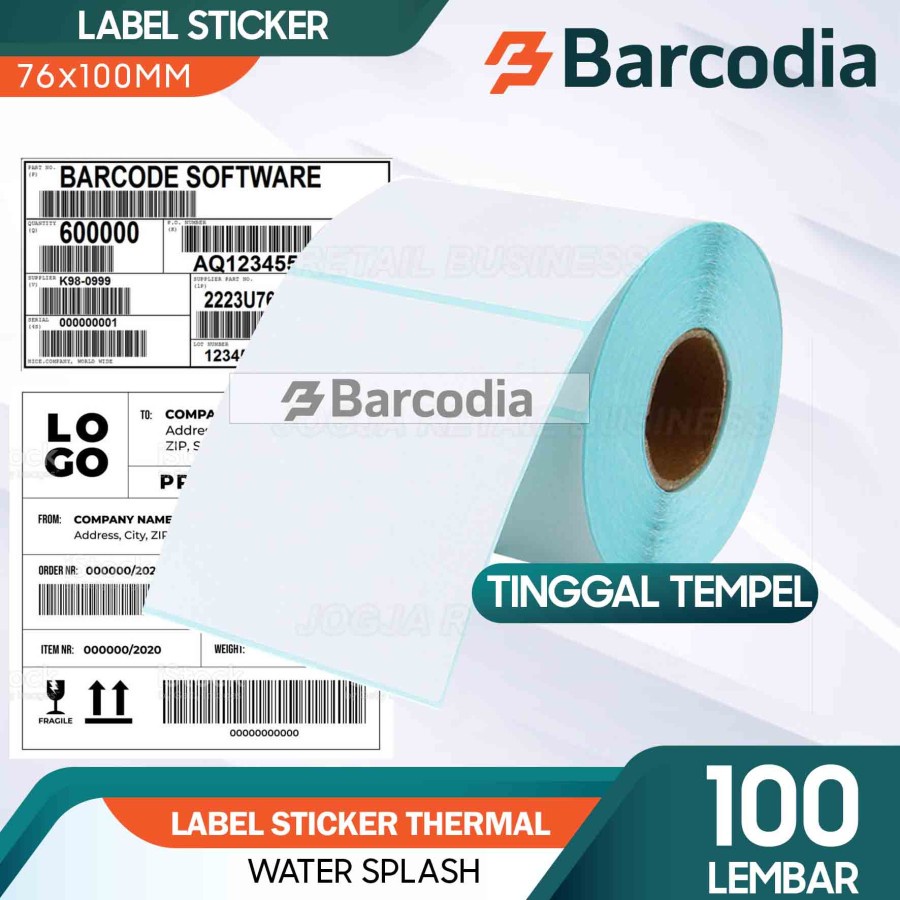 BARCODIA Thermal Sticker Label Paper 76mm 76x100 Roll of 100 pcs ...