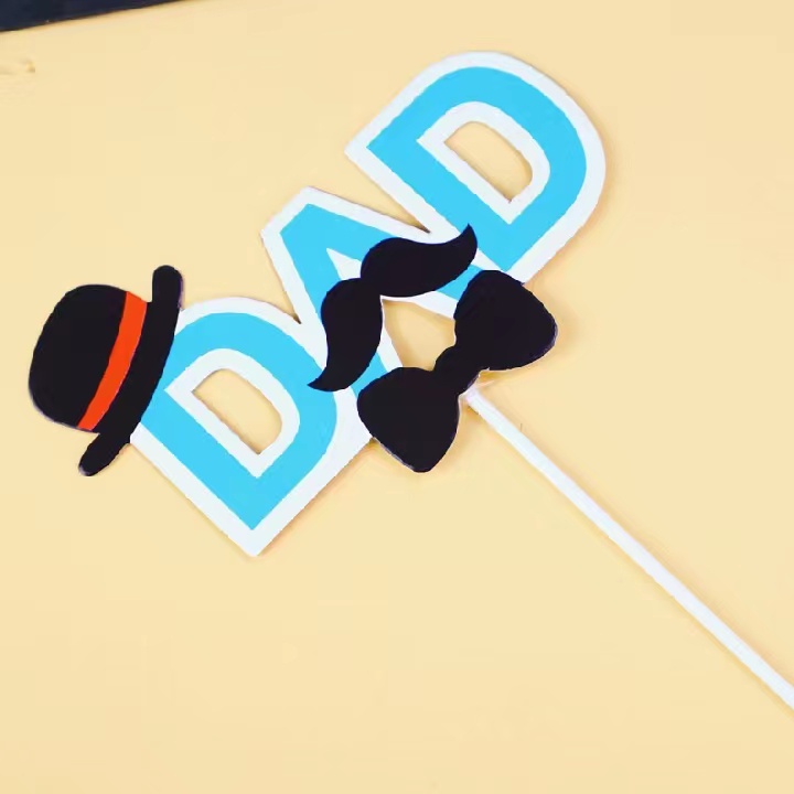 Happy Fathers Day Dad Hat Mustache Paper Card Cake Topper Baking Props