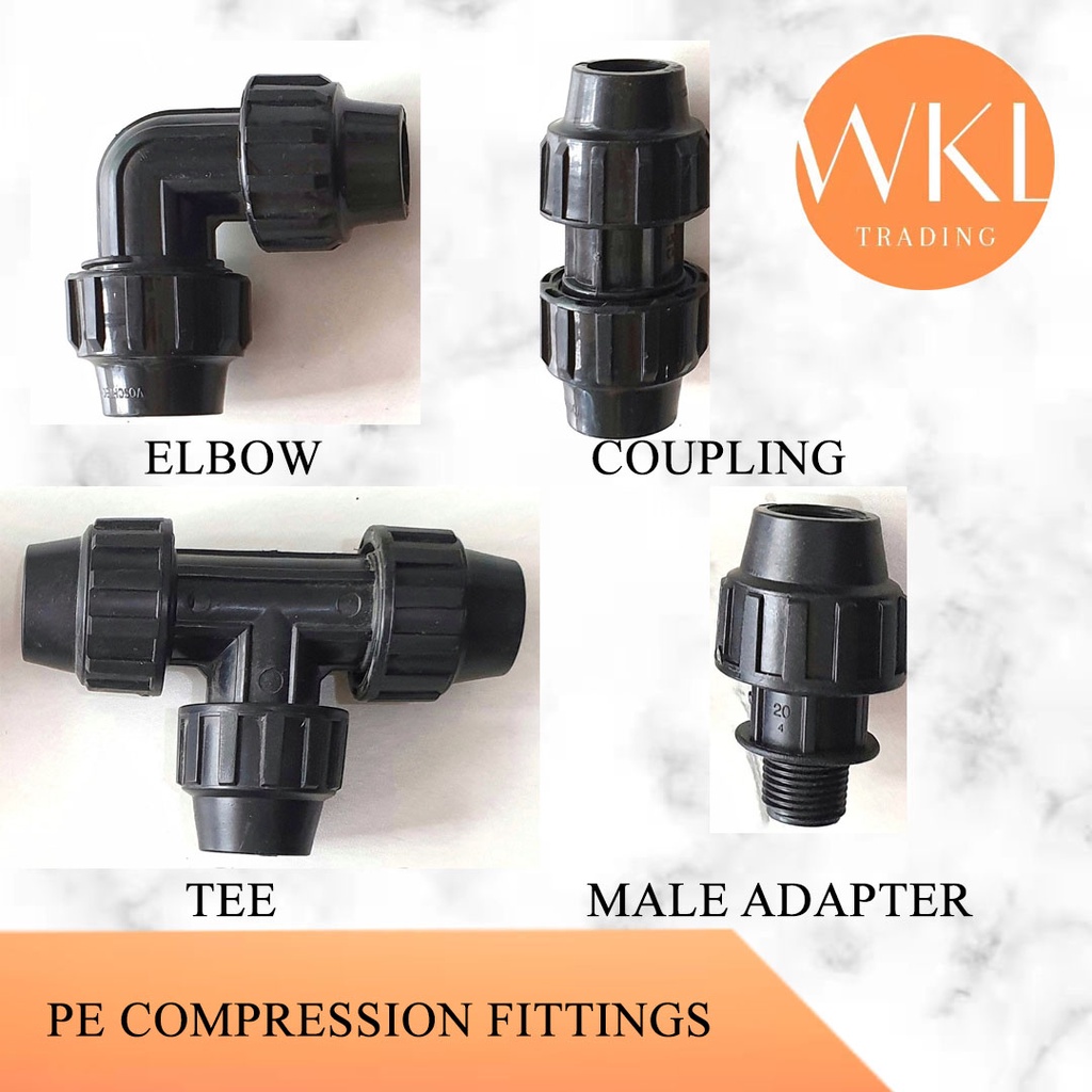 PE COMPRESSION FITTINGS BLACK TEE/MALE ADAPTER/ELBOW/COUPLING (1/2, 3/4) | Shopee Philippines