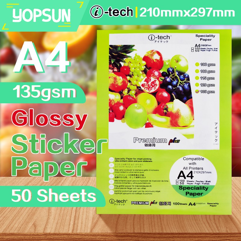 Photo Sticker Paper Glossy A4 Size 135gsm 50 Sheets ITech Brand ...