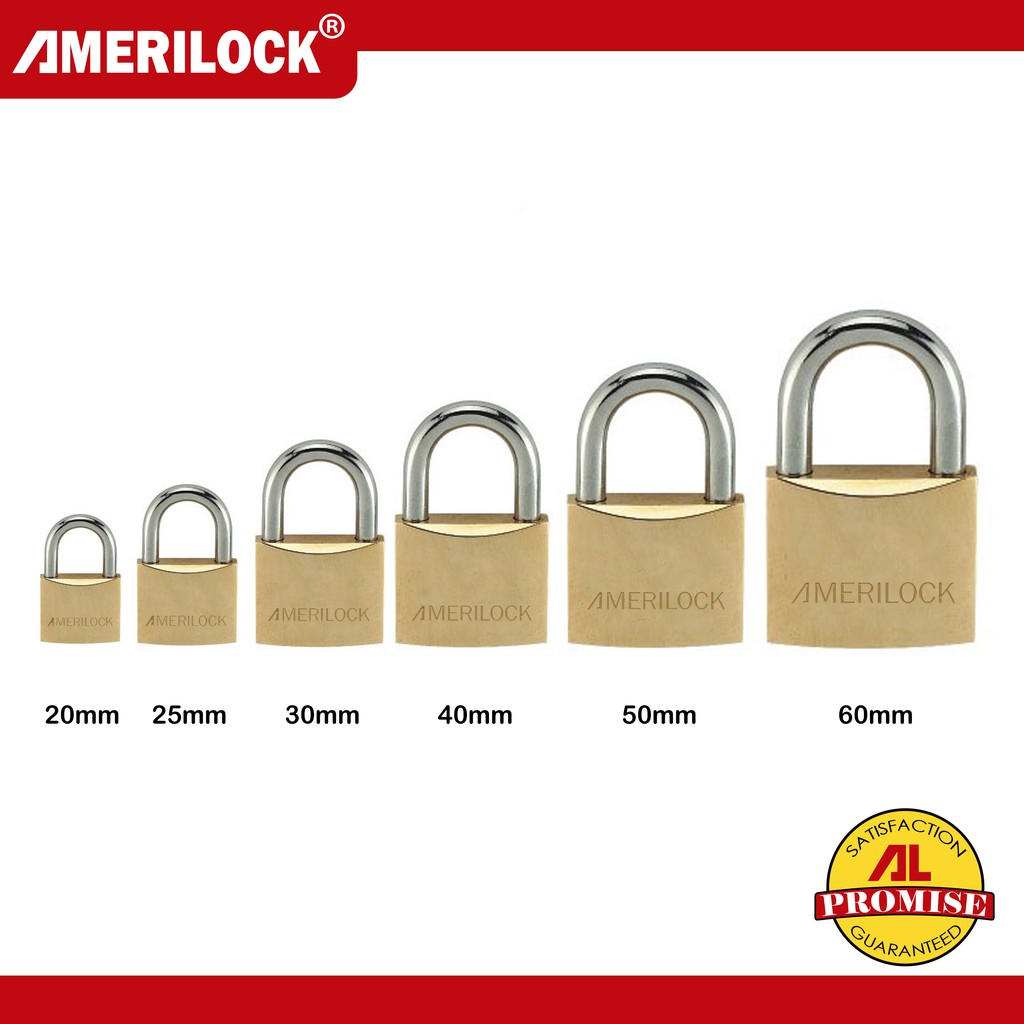 AMERILOCK Heavy Duty Brass Padlock Short Shackle (20mm, 25mm, 30mm ...