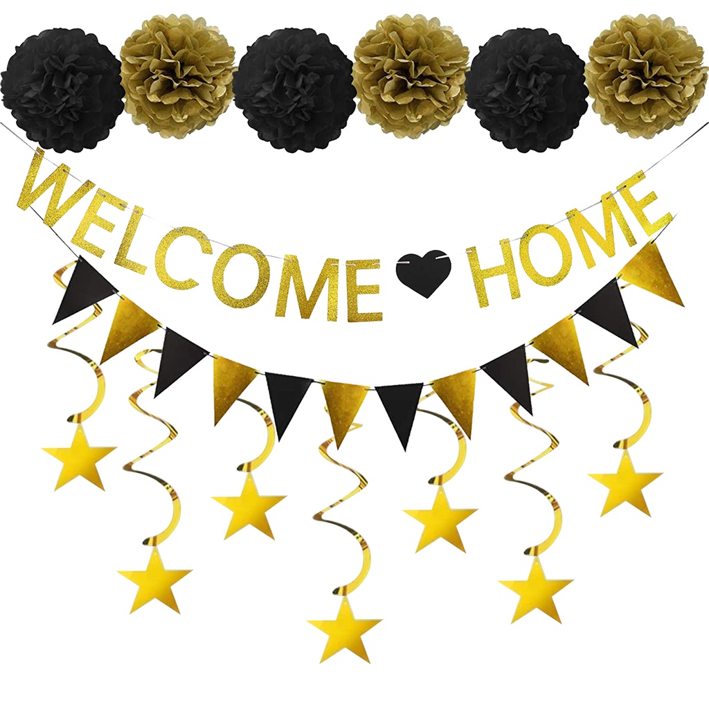 FANGLELAND Black Gold Welcome Home Party Decorations-WELCOME HOME ...