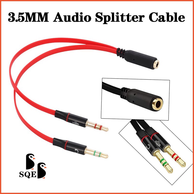 Audio Aux 2 in 1 Splitter Headphone and Mic Splitter 3.5mm Female To 2 ...