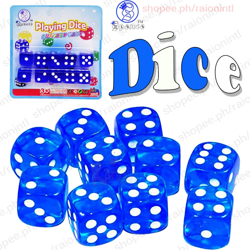Spence 10pcs Transparent Blue Dice Set(A2222SP)Raion Traditional Games Toys for Boys Toy for ...