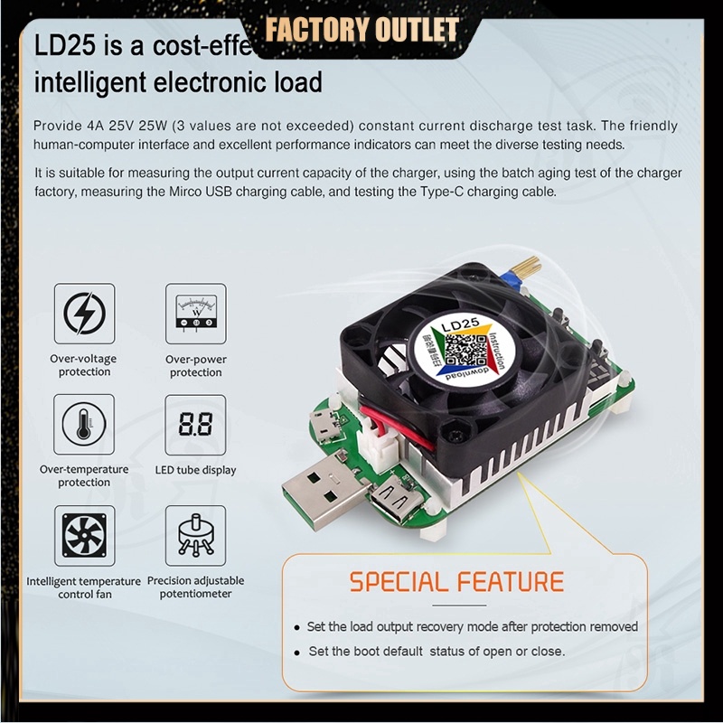 Gaqqee Voltmeter LD25 4A 25W USB Electronic Load Digital Display ...