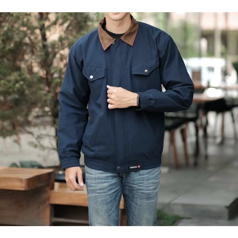 Jacket Flight Pilot Work Jacket Bomber Men Casual Canvas Vintage Navy ...