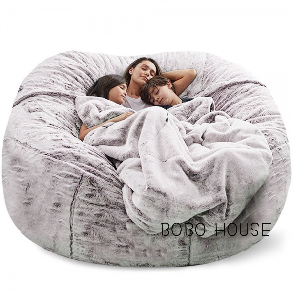 Giant fur lazy sofa bed pouf cover bean bag no filling couch fluffy ...