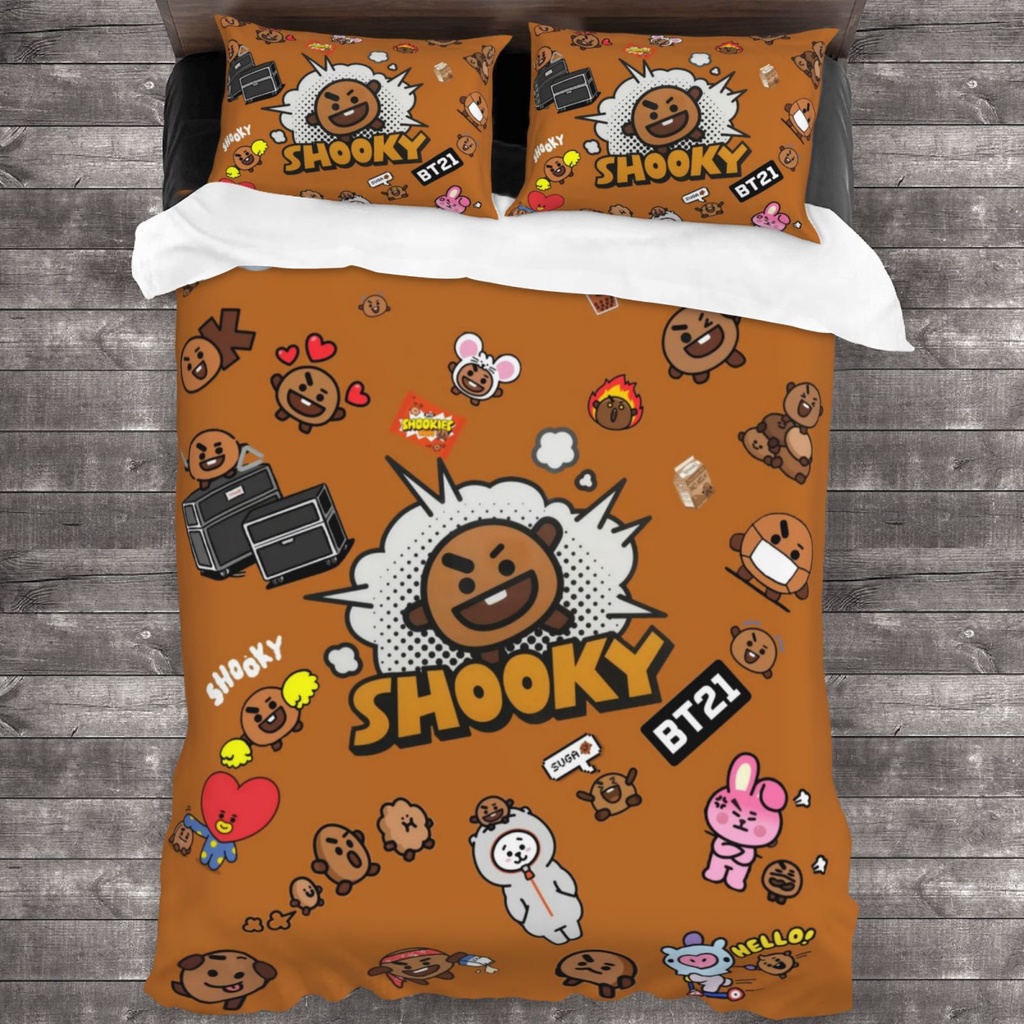 【In Stock】 BTS BT21 SHOOKY 3 Pieces Bed Set Quilt Comfoter Cover 86 x ...