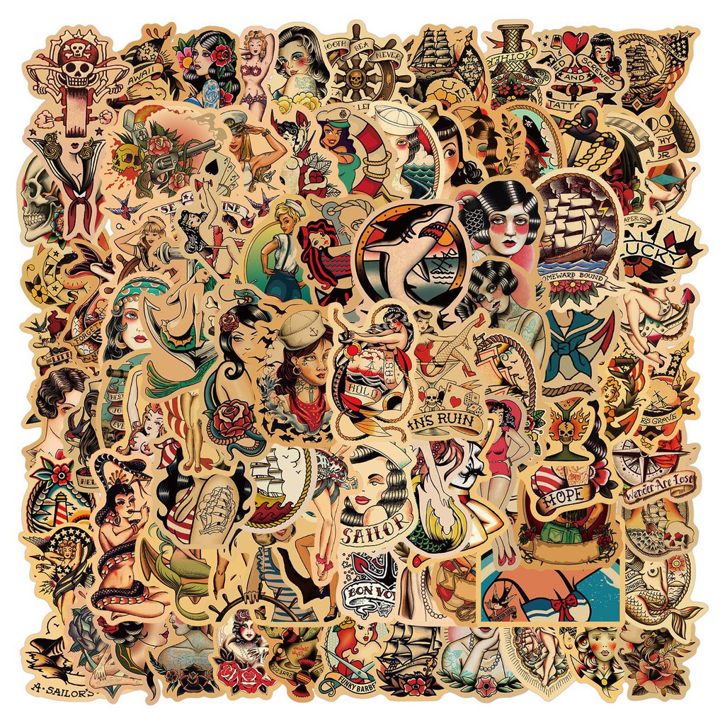 100/50/25/10PCS Retro Tattoo Girl Pin Up Sticker Personality Vinyl ...