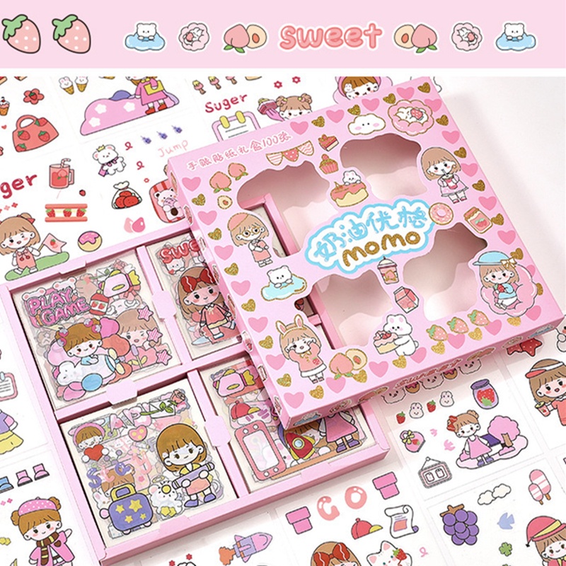 100 non-repeating stickers decorative small pattern set cute characters ...