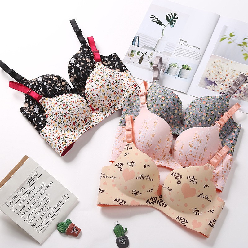 Women Flower Print Seamless Bra Sexy Lingerie Floral Push Up Bras One ...