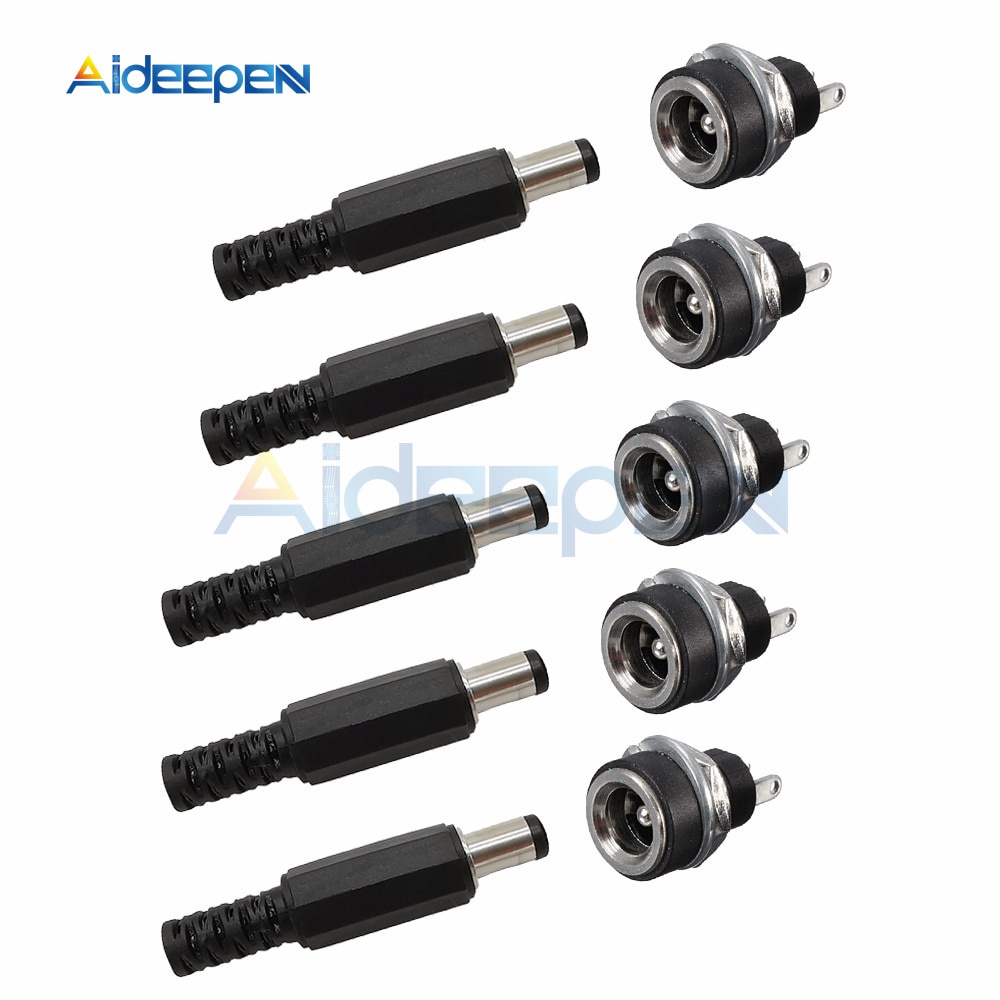 10PCS 5Pair DC Power Connector pin 2.5x5.5mm Female Plug Jack + Male ...