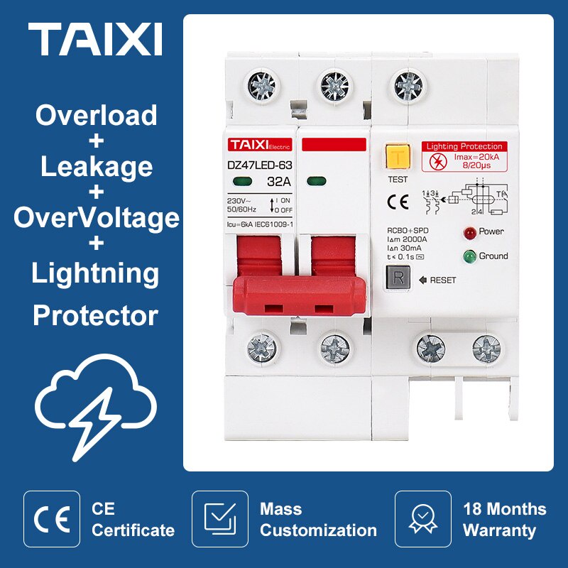 DZ47LE RCBO with SPD Lightning protection Residual current circuit breaker with surge protector ...