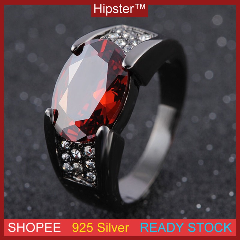 Black Gold Ring Inlaid Ruby Ring Party Party Wedding Ring | Shopee ...
