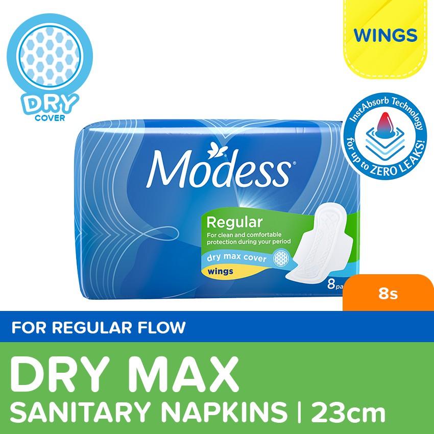 Modess Regular Dry Max with Wings Sanitary Napkin 8s | Shopee Philippines