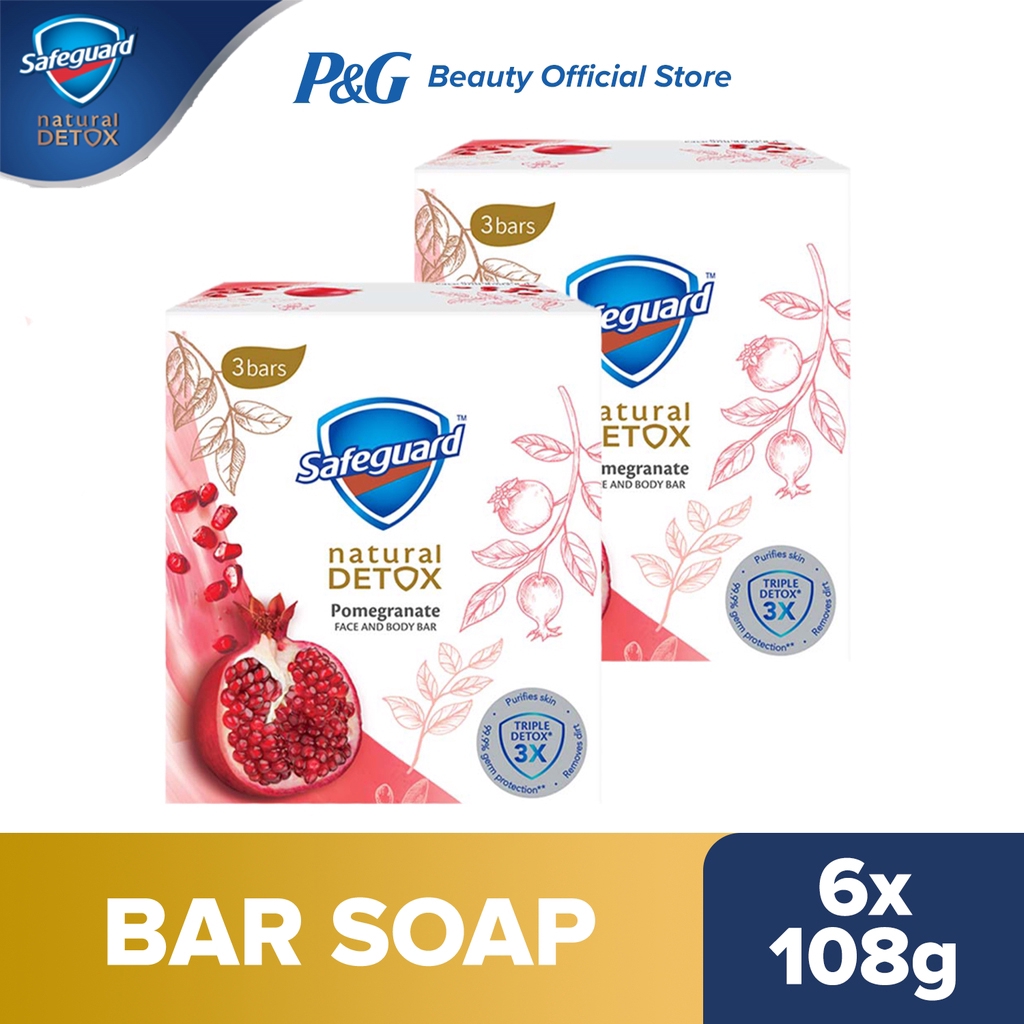 Safeguard Antibacterial Detox Face and Body Soap Bar Pomegranate 108gx3 ...