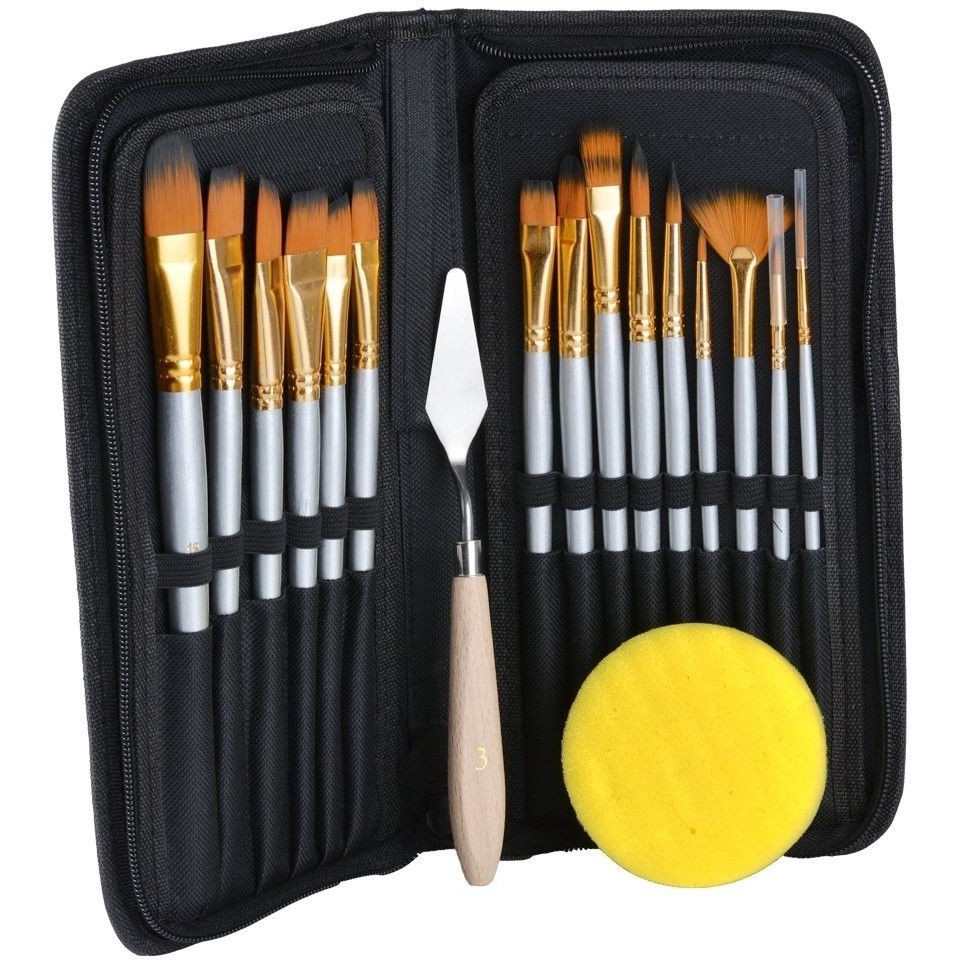 【Local Delivery】Paint Oil Brush Set Acrylic Wood Handles Sponge ...
