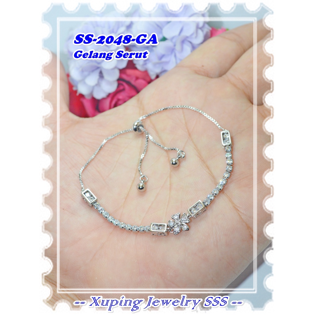 18K Gold Plated Drawstring Bracelet SS-2048-GA Flower Silver Original ...