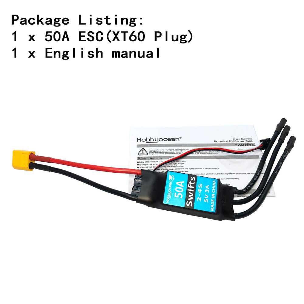 Hobbyocean 40A 50A 80A Brushless ESC Electric Speed Controller for RC ...