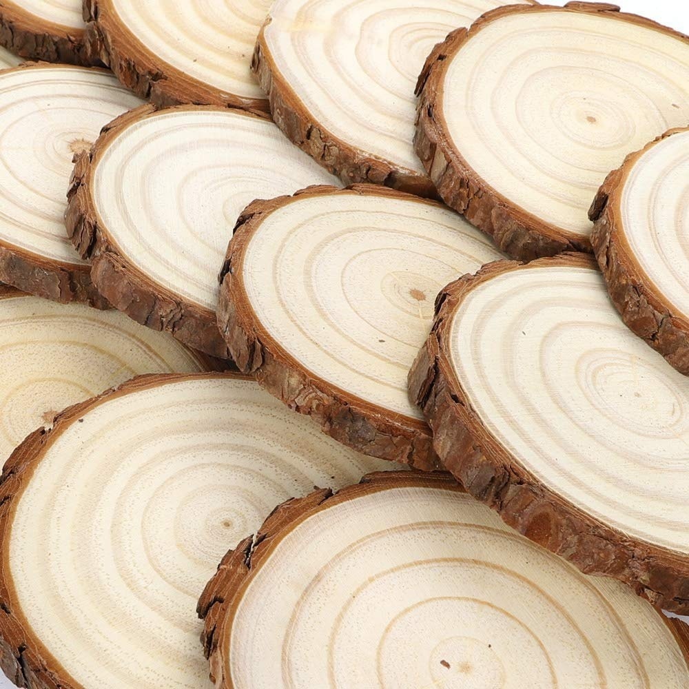 5pcs Natural Pine Round Wood Slices Circles Tree Bark Log Discs for DIY ...