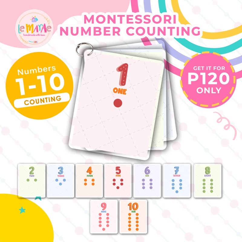 Montessori NUMBERS Counting 1 to 10 Educational Laminated Flashcards ...