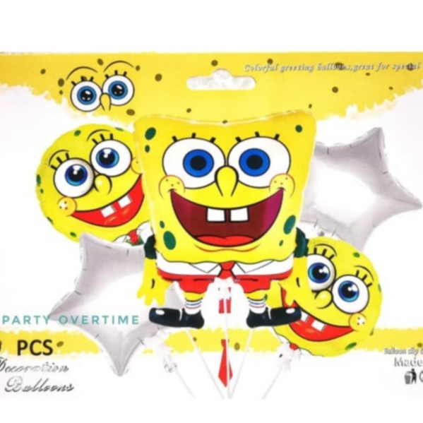 5 pcs Spongebob Character design Foil Balloon Set Birthday Christening ...