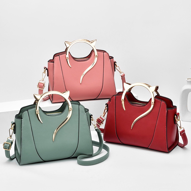 Korean Cute cat girls candy color plaid leather shoulder handbags women ...