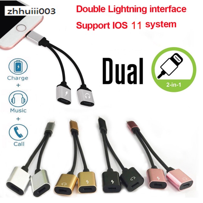 ZHIHUI Dual Lightning Adapter 2 in 1 Lightning Audio Headphone Splitter ...