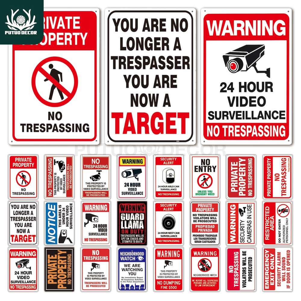 No Trespassing Sign Warning Metal Sign Video Surveillance Sign Wall ...