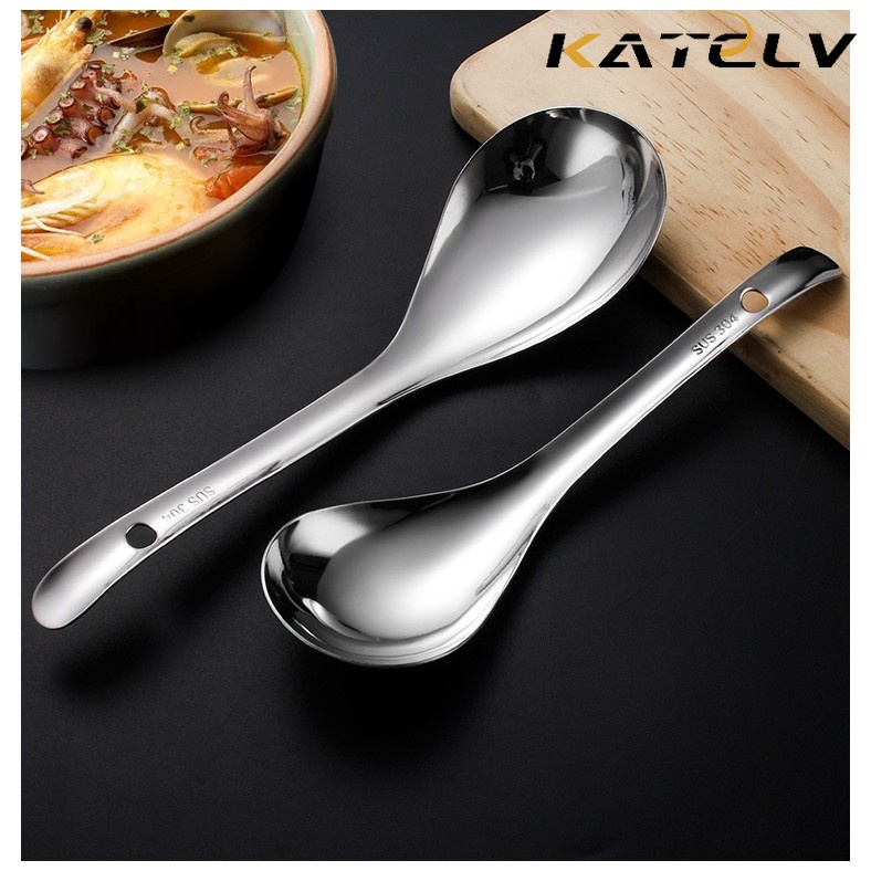 KATELV 304 Stainless Steel Rice Paddle Soup Ladle Serving Spoon ...