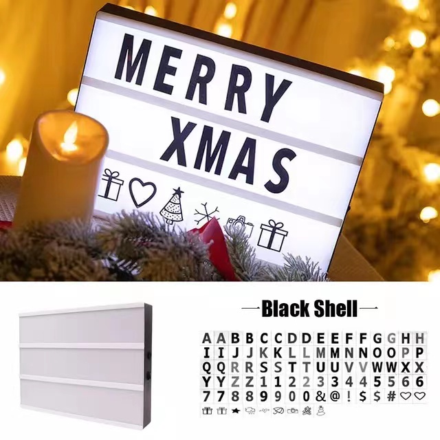 LED Combination Night Light Box Lamp DIY Black Letters Cards USB AA ...