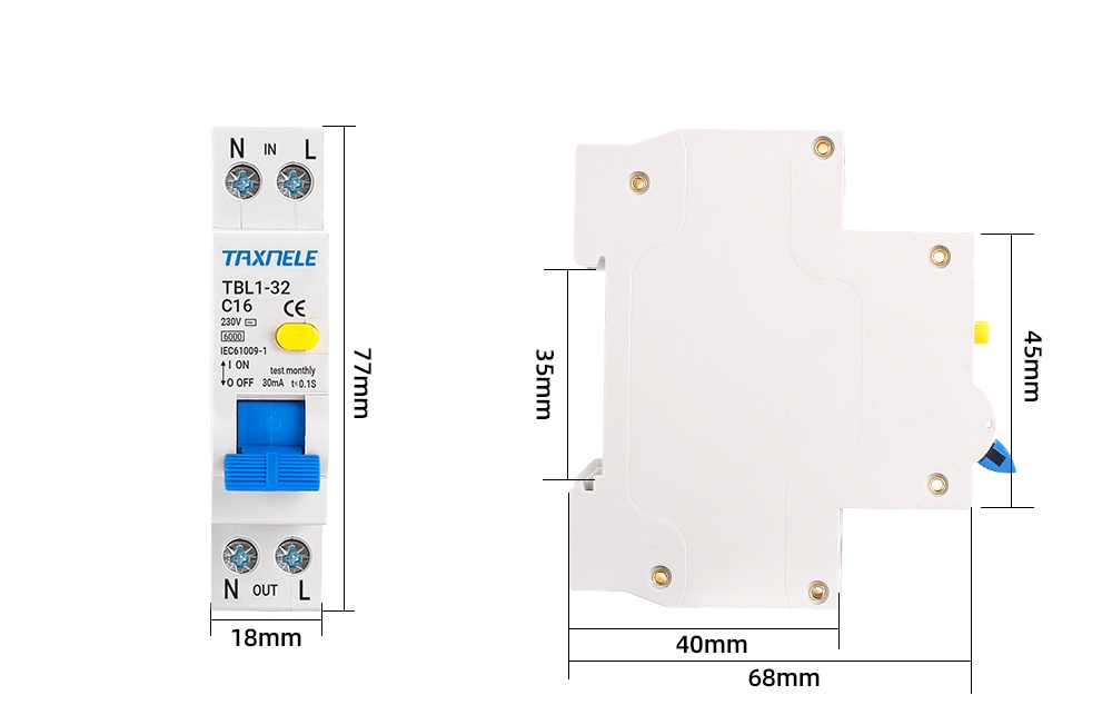 18MM Mini 230V 50/60Hz RCBO 1P+N 6KA Residual Current Differential Automatic Circuit Breaker ...