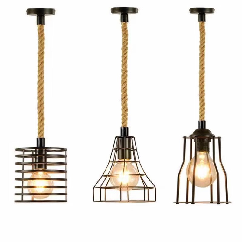 Rope Light Ceiling Rattan Chandelier Bar Drop Lamps Kitchen Hanging ...