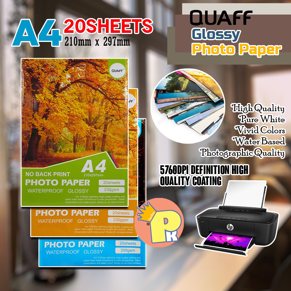 Quaff Glossy Photo Paper A4 180gsm 200gsm 230gsm with Back Print and ...