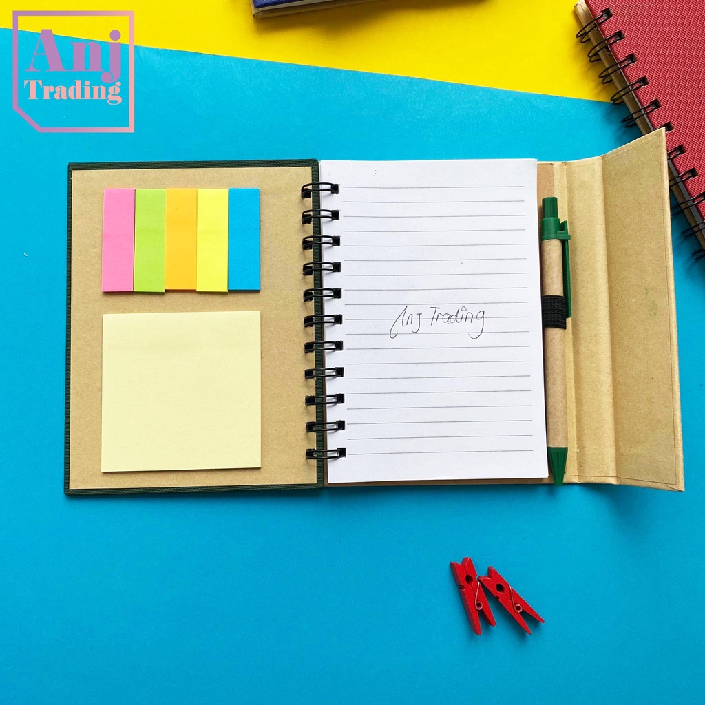 Spiral Kraft Notebook Set Eco Friendly Material w/ FREE PEN With Sticky ...