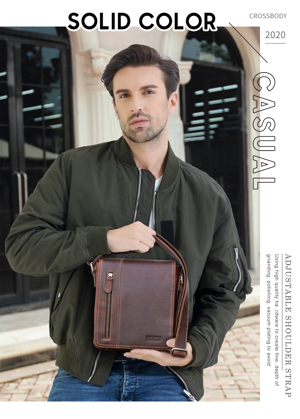 CONTACTS Men's Shoulder Bags Genuine Leather Messenger Bag Small ...