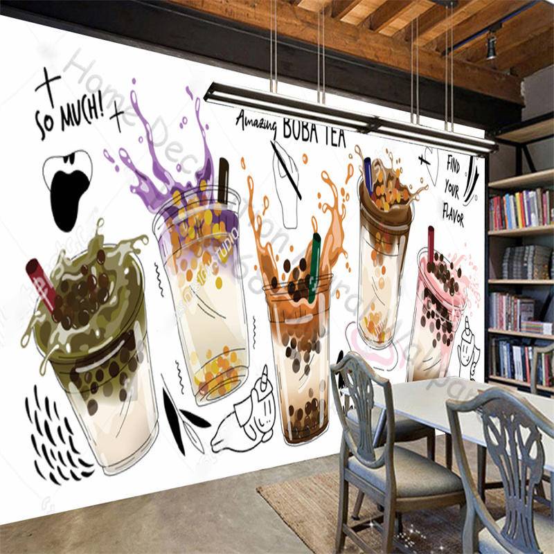 Custom Bubble milk tea custom wallpaper for milk shake restaurant ...