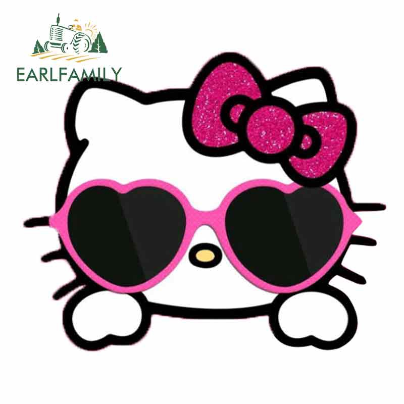 EARLFAMILY 13cm Hello Kitty with Sunglasses Cartoon Car Sticker JDM ...