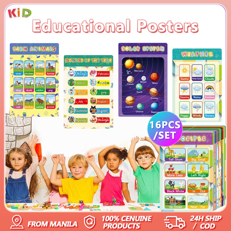 16PCS Educational Preschool Posters Charts for Preschoolers Kids ...