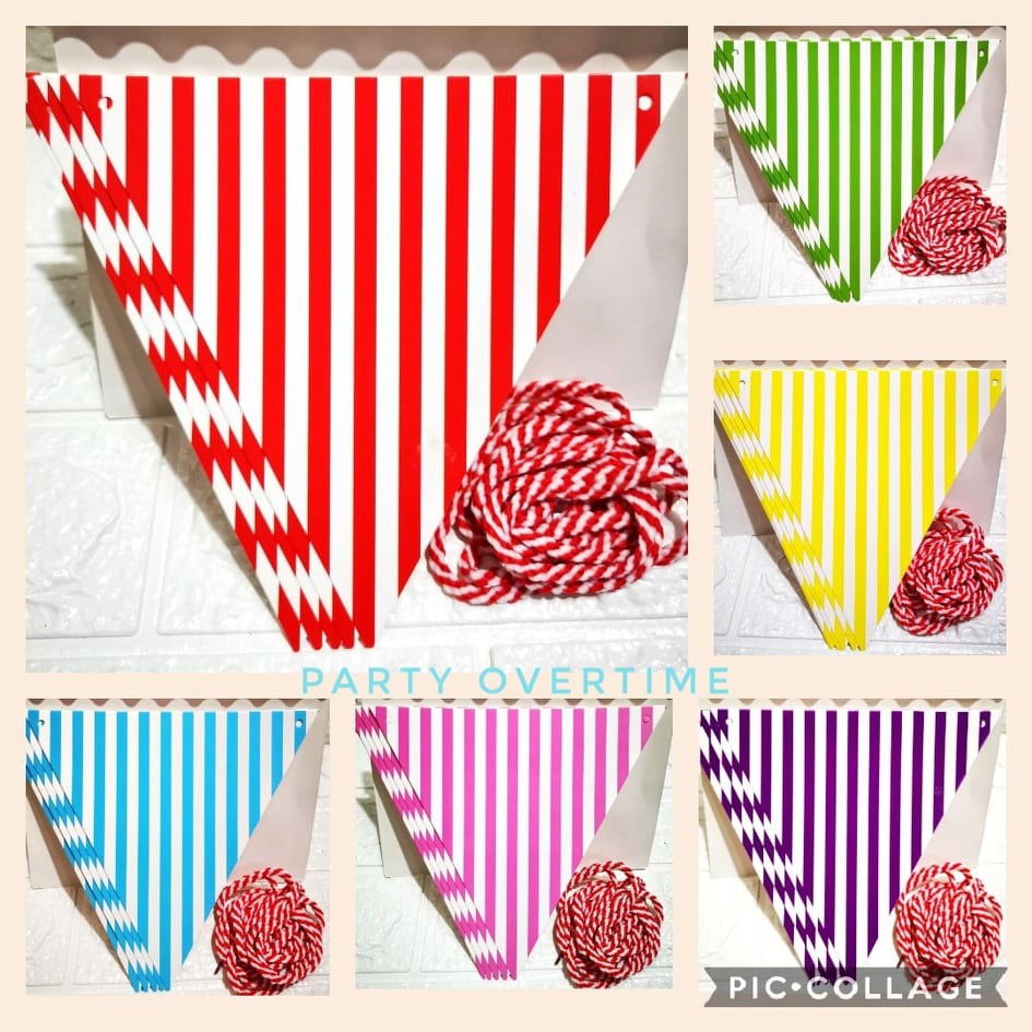 10 pcs Stripes design Triangle Flags Banner Banderitas Birthday ...