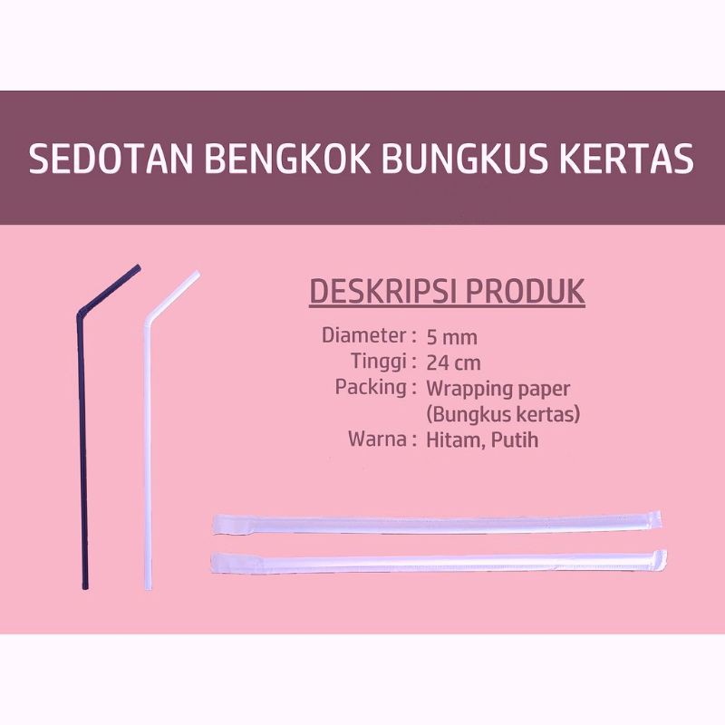 PUTIH HITAM Sterile Straws Black/White Bend Paper Wrap (50 Pieces ...
