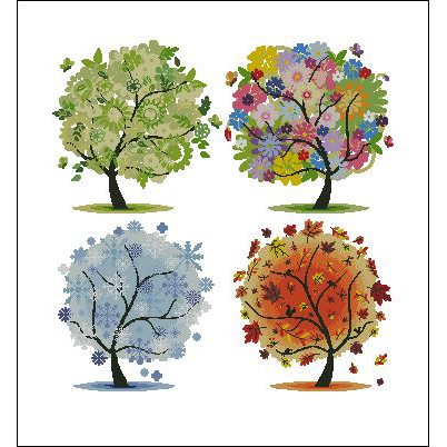 SEASON TREE PRINTED CROSS STITCH PATTERN ONLY (MATERIALS NOT INCLUDED ...
