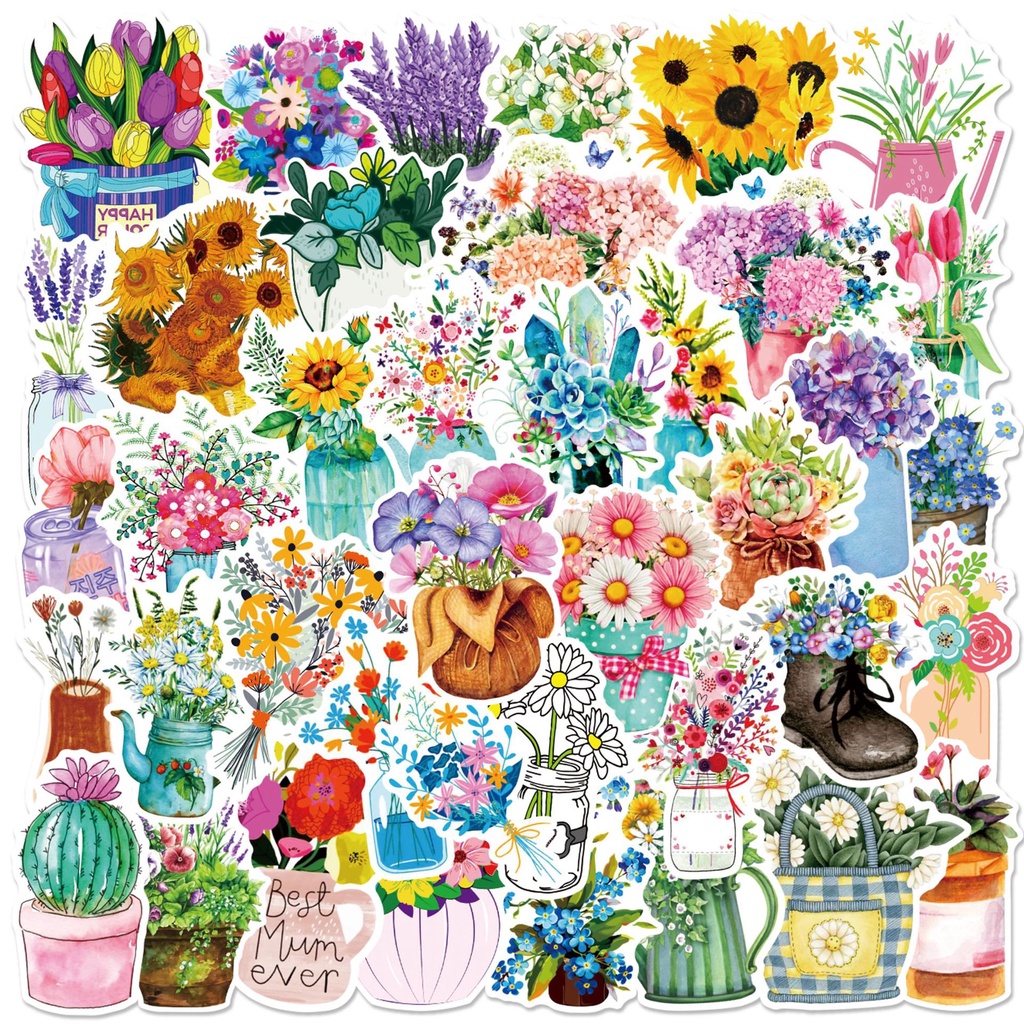 50/25/10PCS Various Plant Fresh flowers Roses Stickers for Stationery ...