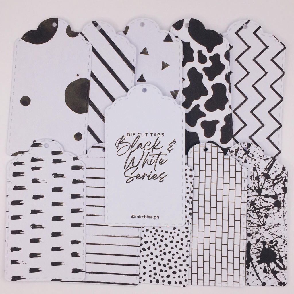 10 pieces Black & White Series Die Cut Tags | Mitchiea PH | Shopee Philippines