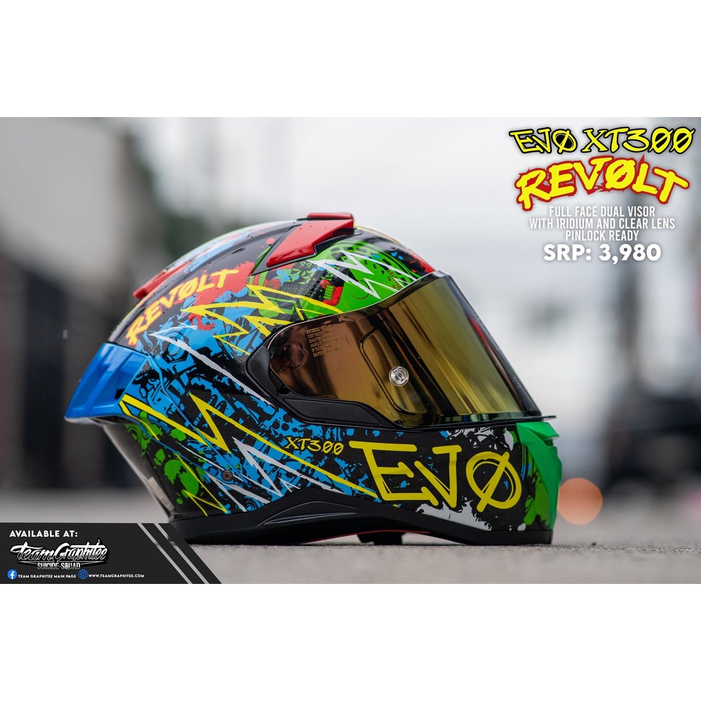 EVO XT-300 Revolt Dual Visor Full Face Helmet With Free Clear Lens ...